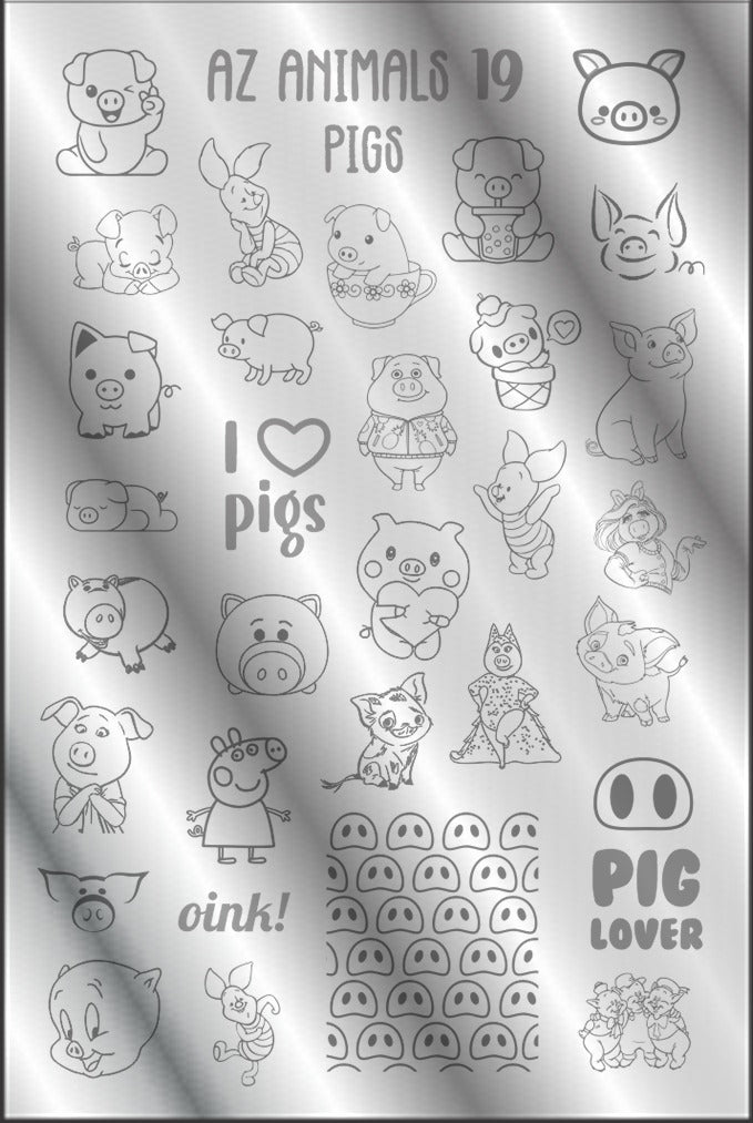 AZ ANIMALS 19 - PIGS stamping plate – Mundo de Unas